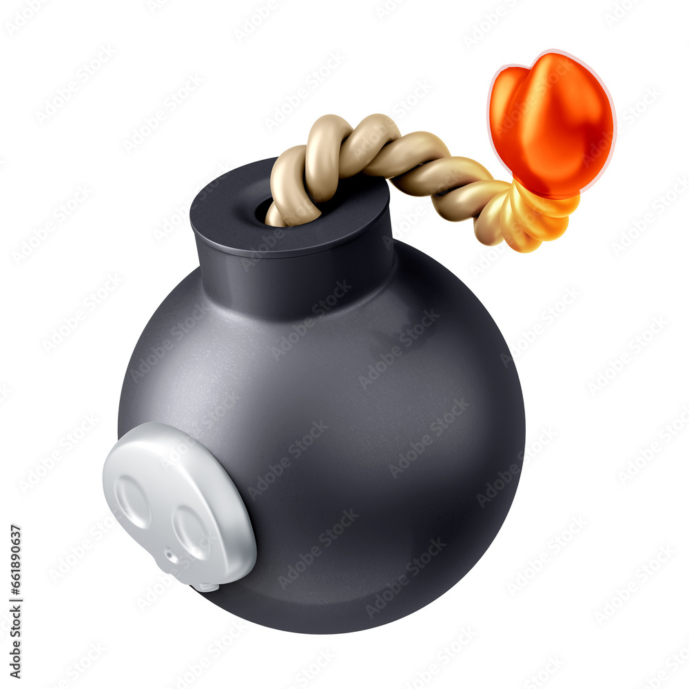 Cartoon 3D Bomb with Burning Fuse and Transparent Background Stock ...