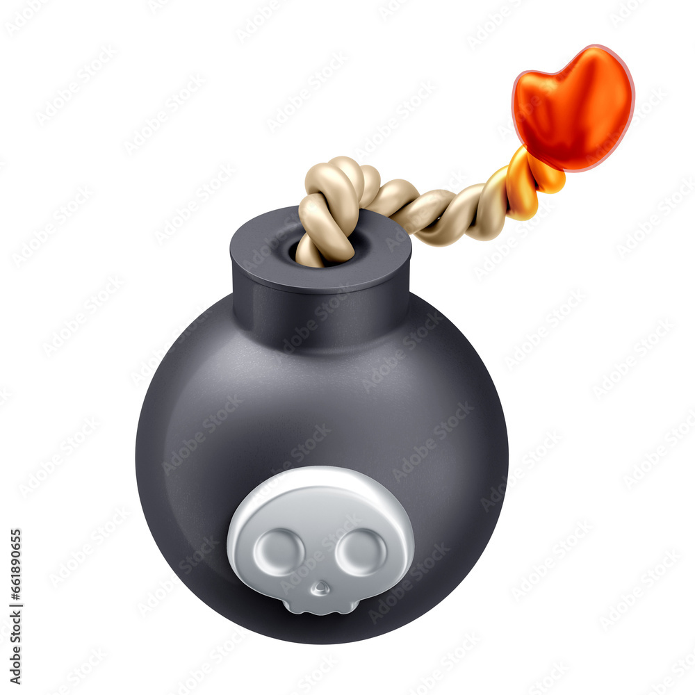 Cartoon 3D Bomb with Burning Fuse and Transparent Background Stock ...