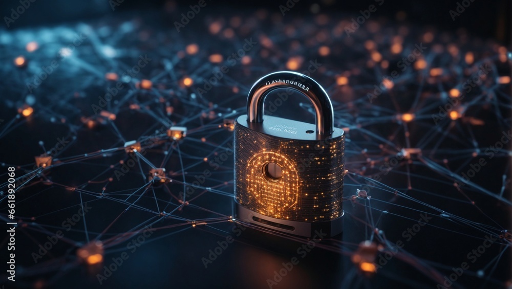 image of a virtual padlock safeguarding a complex network of ...