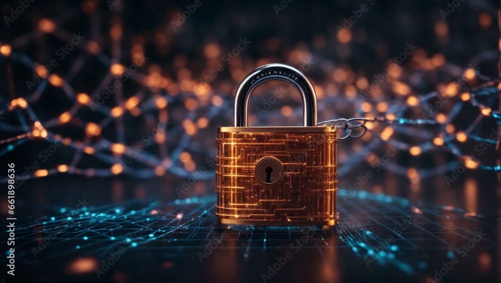 image of a virtual padlock safeguarding a complex network of ...