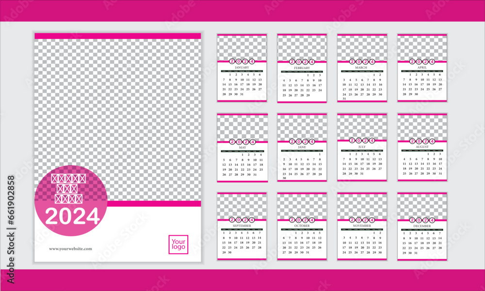 New Year 2024 calendar template design for your business and graphic ...