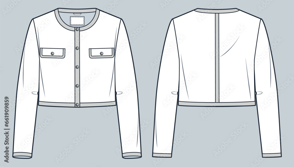 Crop Jacket technical fashion Illustration. Jacket with buttons fashion ...
