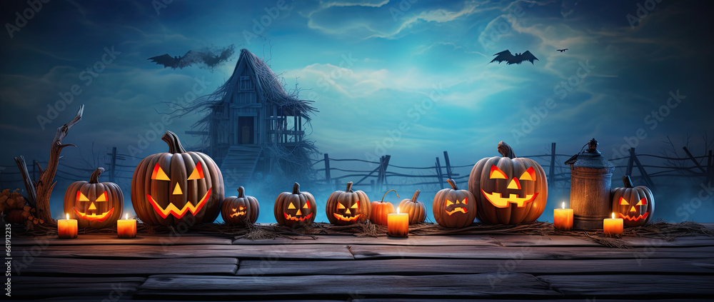 conjunto de calabazas con cara terrorífica de halloween sobre soporte ...