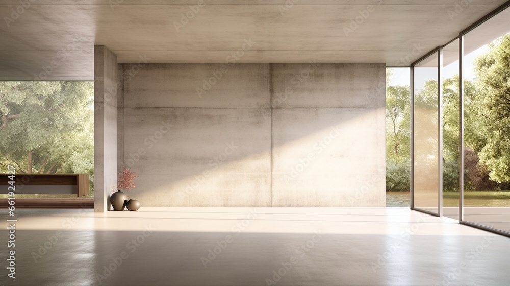 Modern contemporary empty hall with nature view 3d render overlooking ...