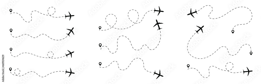 Airplane dashed lines path with start point and dash line Airplane ...
