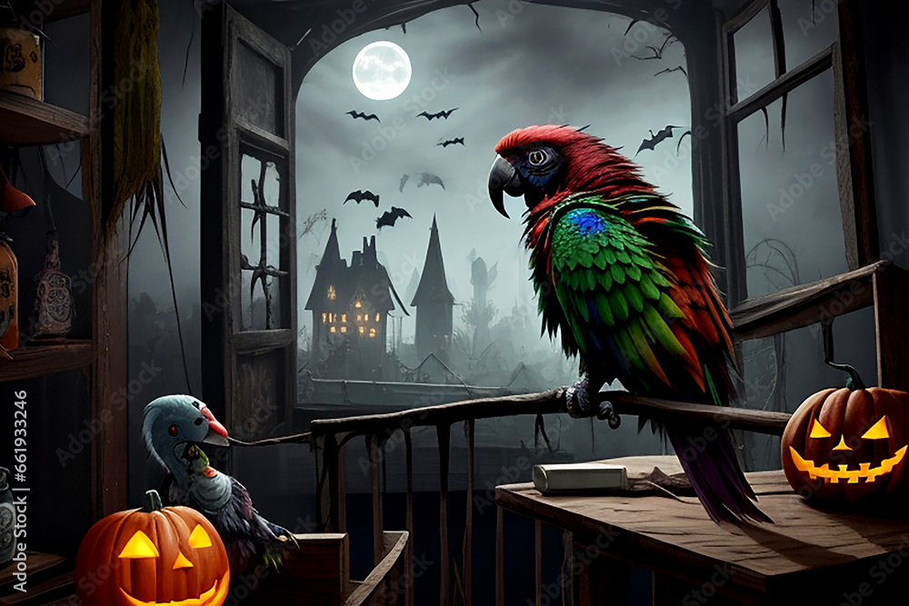 Bad angry Colored zombie Cocatel, parrot eating an rat, ((“exploding ...