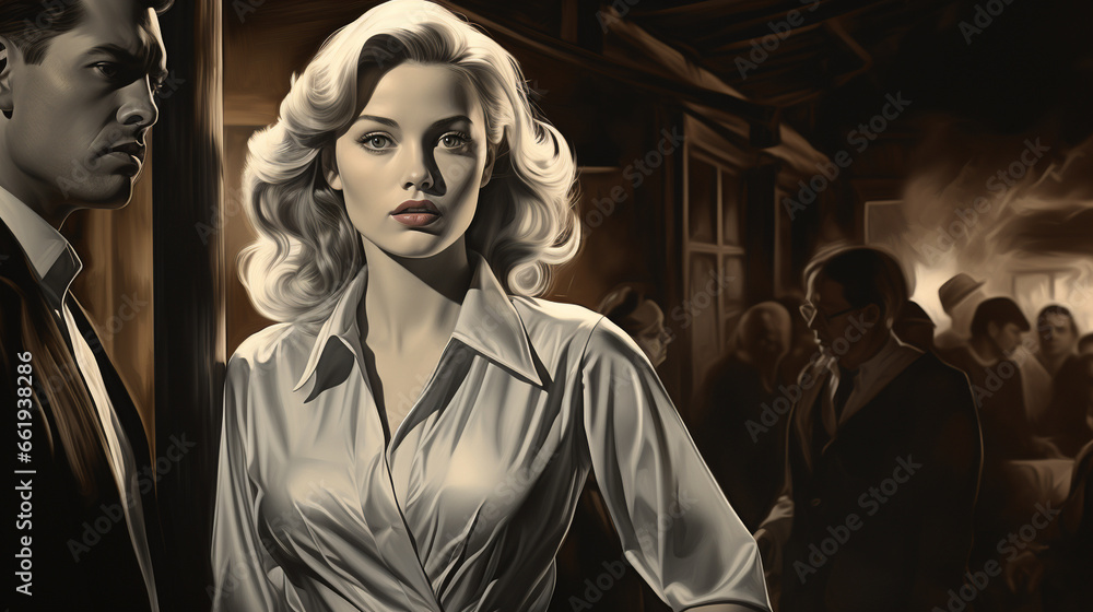 Classic Film Noir Scene: An evocative pencil drawing reminiscent of ...