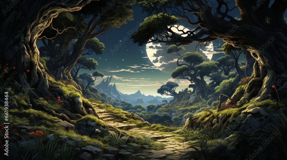Mystical Forest Path: A captivating drawing of a mystical forest path ...