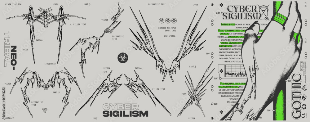 Neo tribal or cyber sigilism shape collection for tattoo, streetwear ...