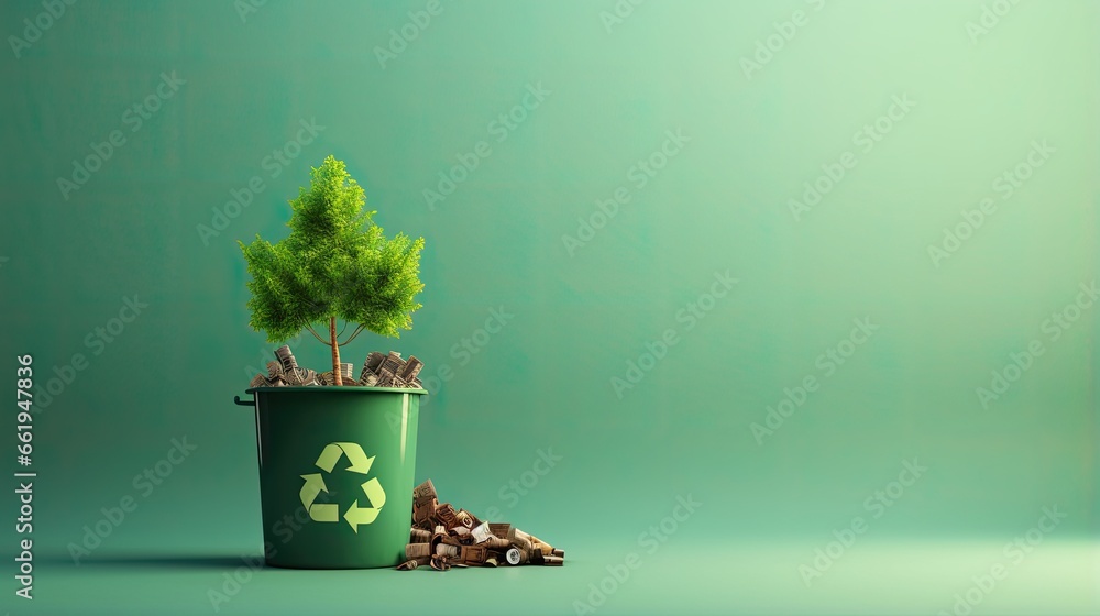 Recycling bin in the corner for the environmental awareness With copy ...