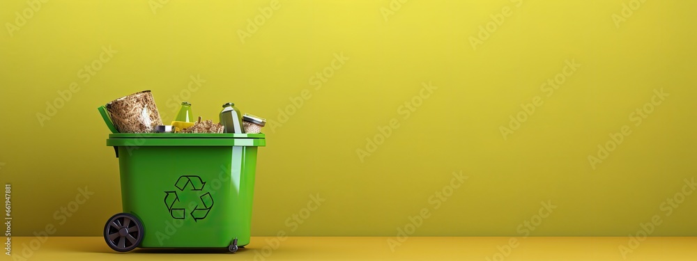 Recycling bin in the corner for the environmental awareness With copy ...