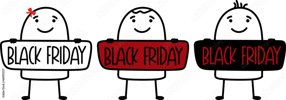 Thumb man. Black Friday. Man holding a promotional banner with three ...