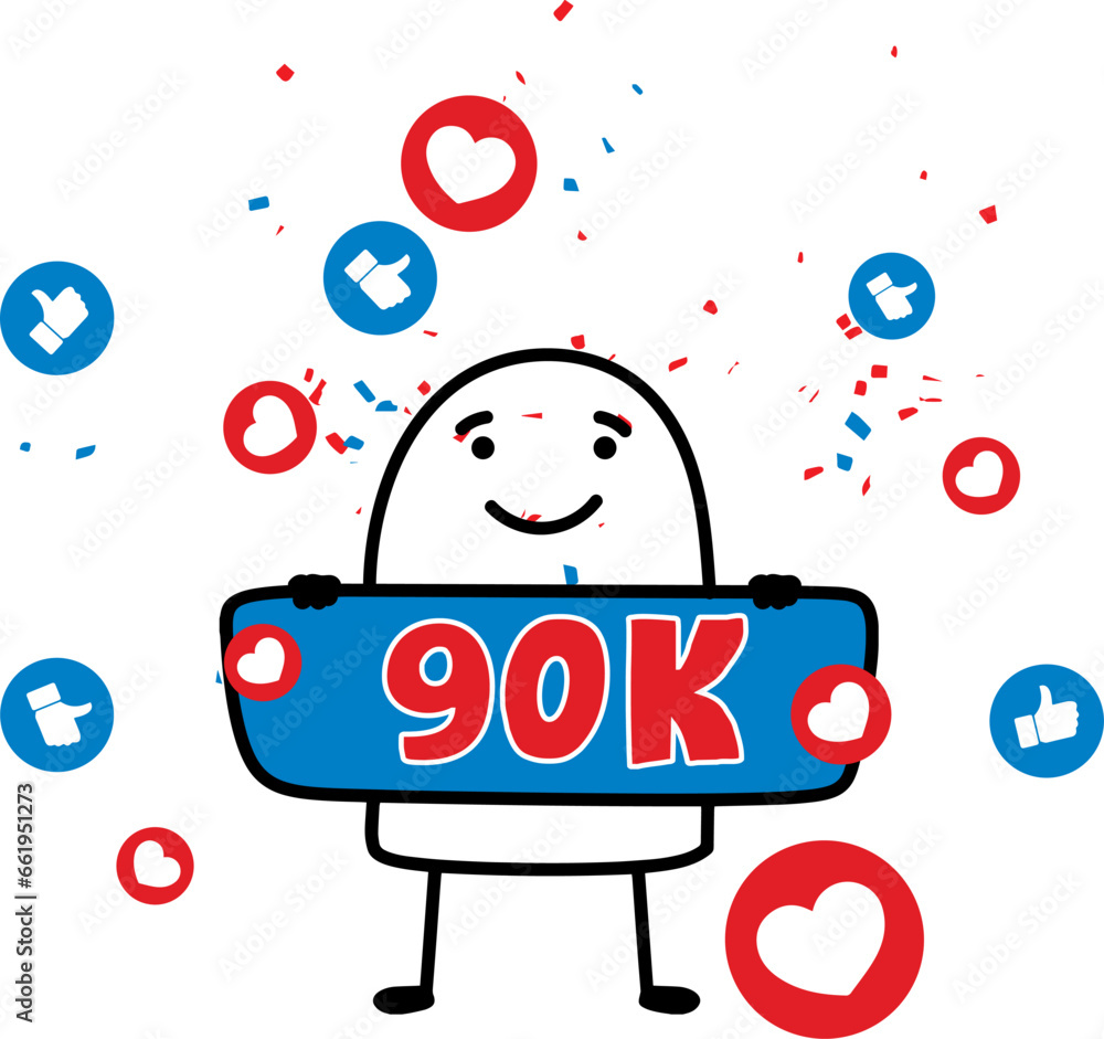 Thumb man. Celebrating 90k followers. Rain of like and heart. Charcter ...
