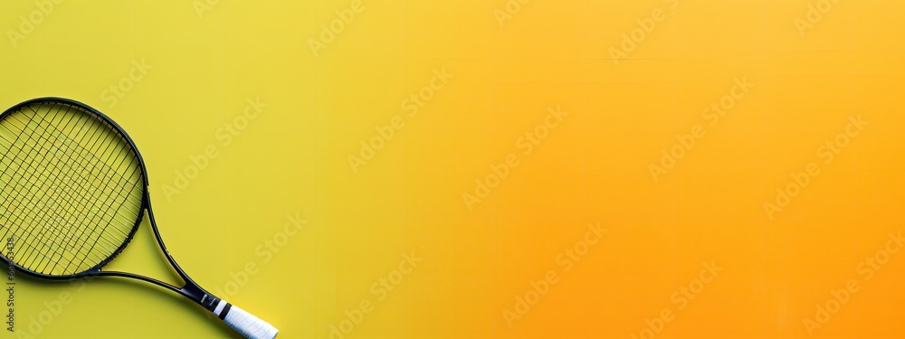 Tennis racket with a simple colorful background, copy text space, for ...