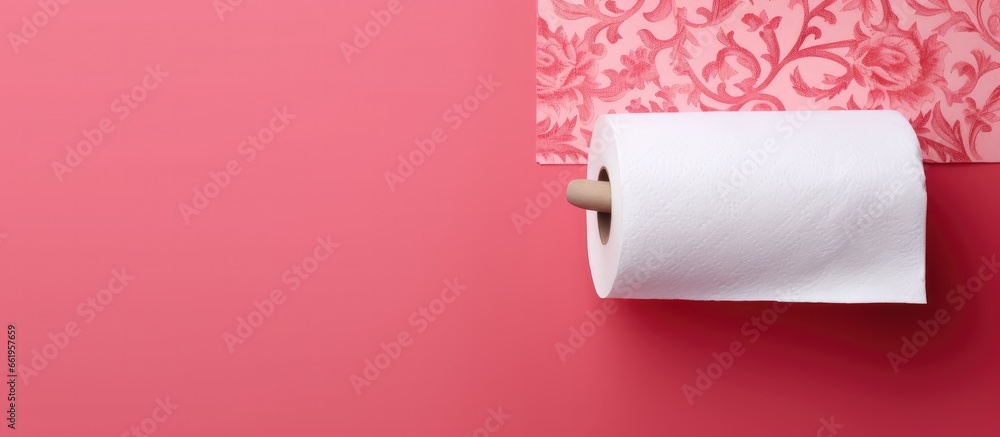 Toilet paper with a simple colorful background, copy text space, for ...