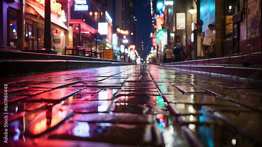 Neon City Streets: A photograph capturing the vibrant neon lights and ...