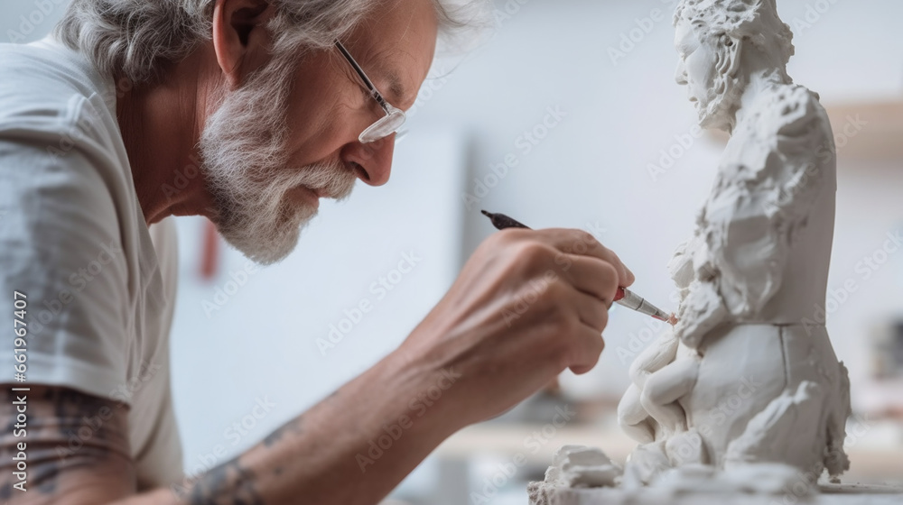 Sculpteur dans son atelier en train de travailler sur une sculpture ...