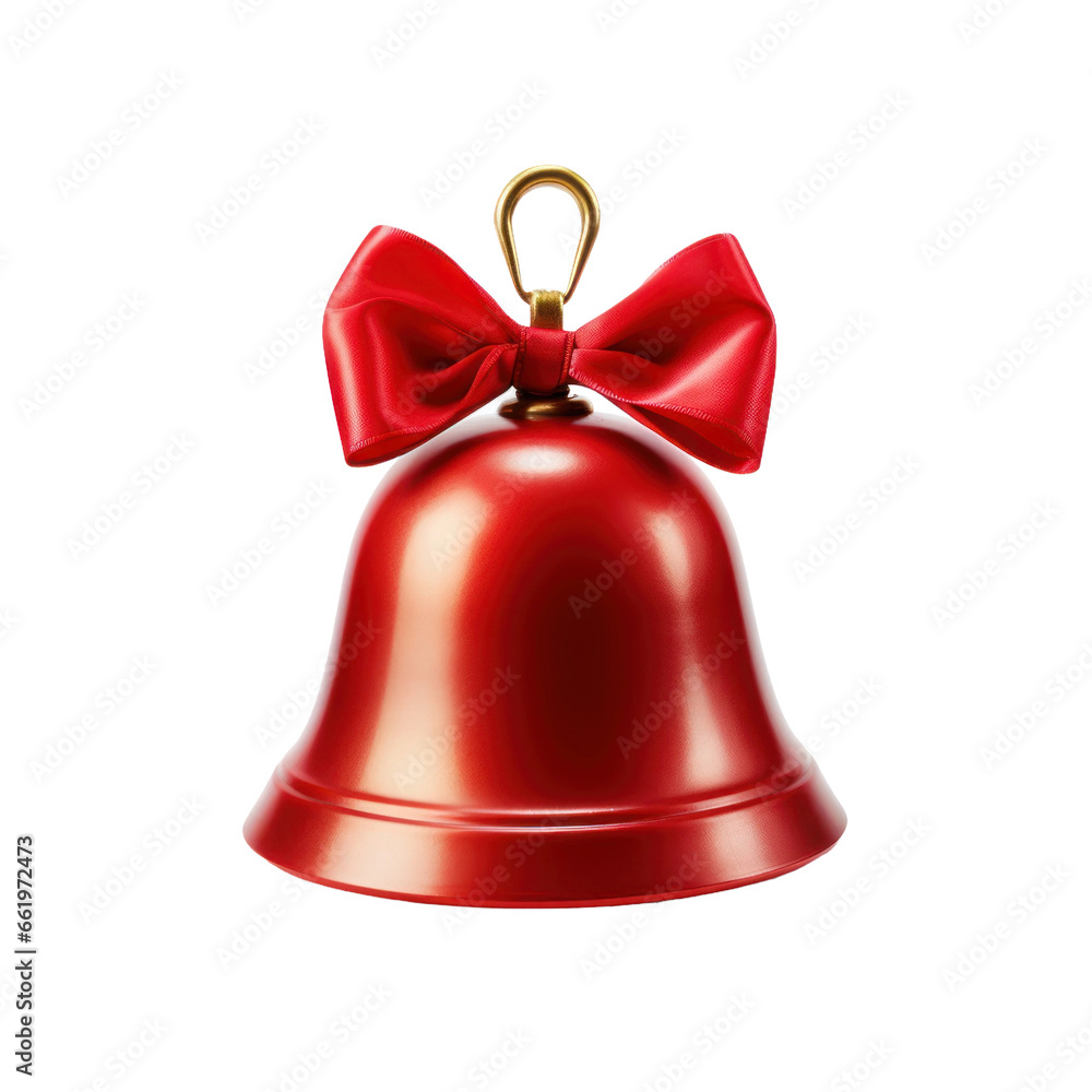 Beautiful shiny Christmas bell with red silk bow isolated on ...