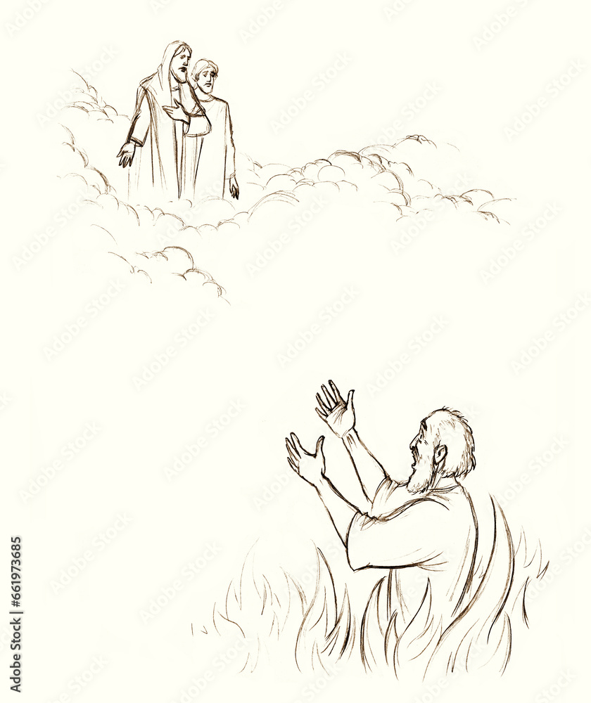 Pencil drawing. Bible story. The rich man in hell Stock Photo | Adobe Stock