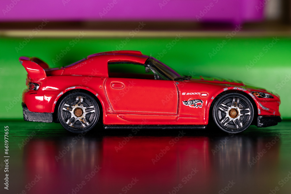 Hot Wheels model of red Honda S2000. Right side view Stock Photo ...