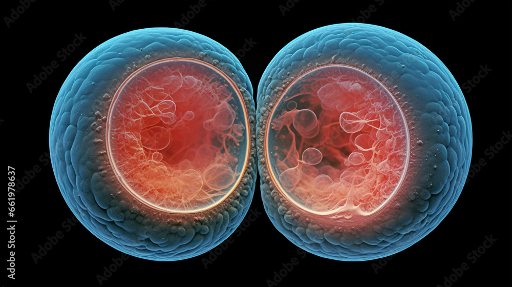 Examining cellular division in a two-cell embryo under the microscope ...