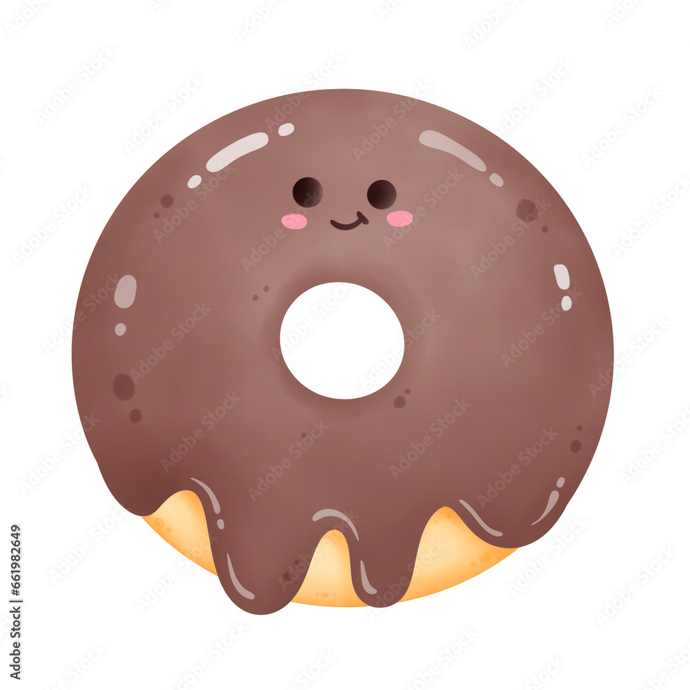Cute smiling chocolate donut cartoon illustration Stock Illustration ...