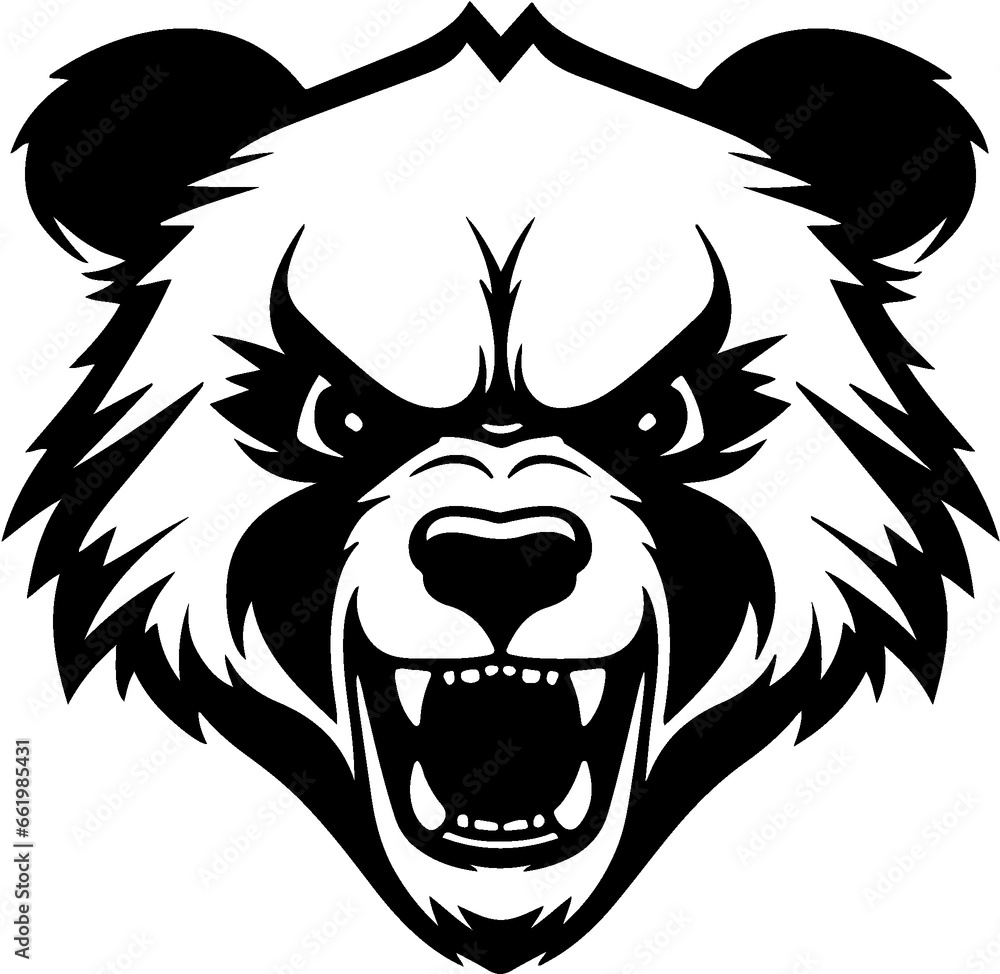 roaring panda bear head isolated on white, mascot vector, cartoon ...
