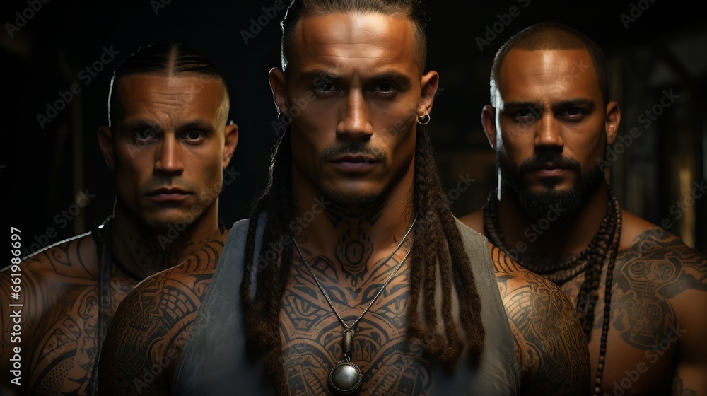 Polynesian style tattoo on a man's muscular and athletic body. Patterns ...