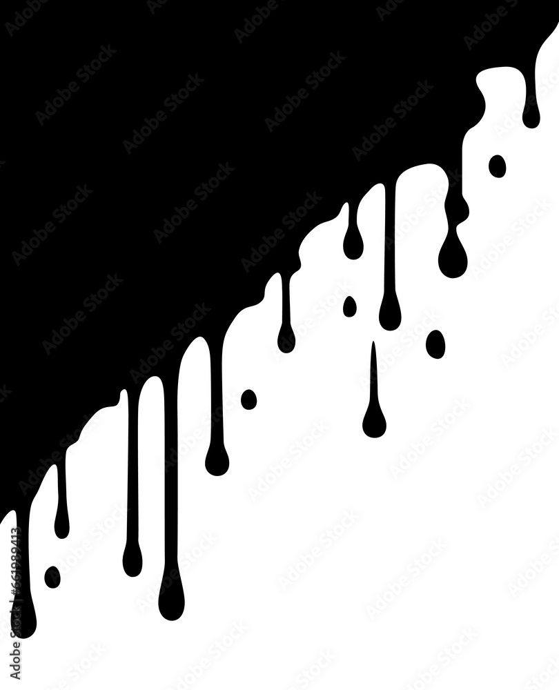 Black liquid is dripping. Paint dripping on a white background. Black ...