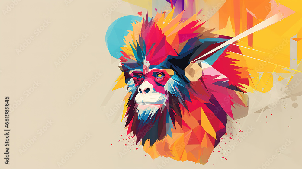 abstract modern ape head face artwork, jamaican inspired geometrical ...