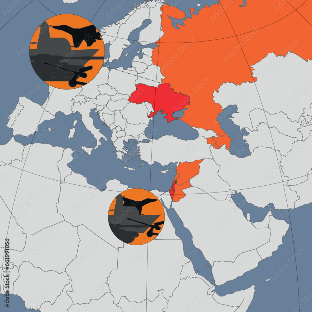 map of part of the globe with countries where military conflicts are ...