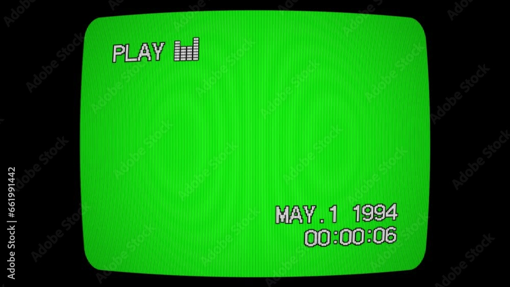 VHS interface on TV screen with chromakey. CRT old screen with date and ...