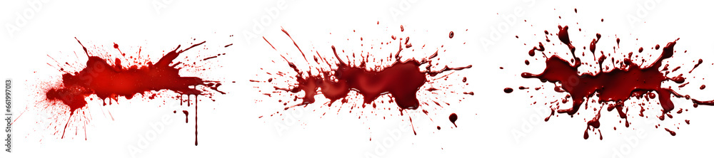 collection of red blood splatters, flowing bloody stains, splashes and ...
