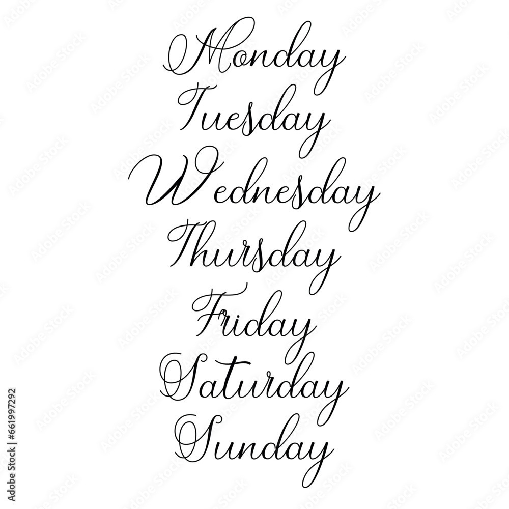 Week days handwritten signs set for planner. Pencil font. Stickers for ...