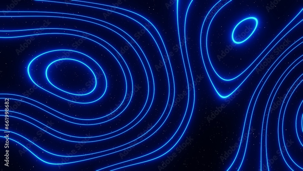 Groovy y2k blue neon shine abstract glowing lines in space. 90s 80s ...