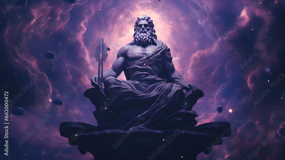 God Statue in Space God in Galaxy Atmosphere Stone Statue of God in ...