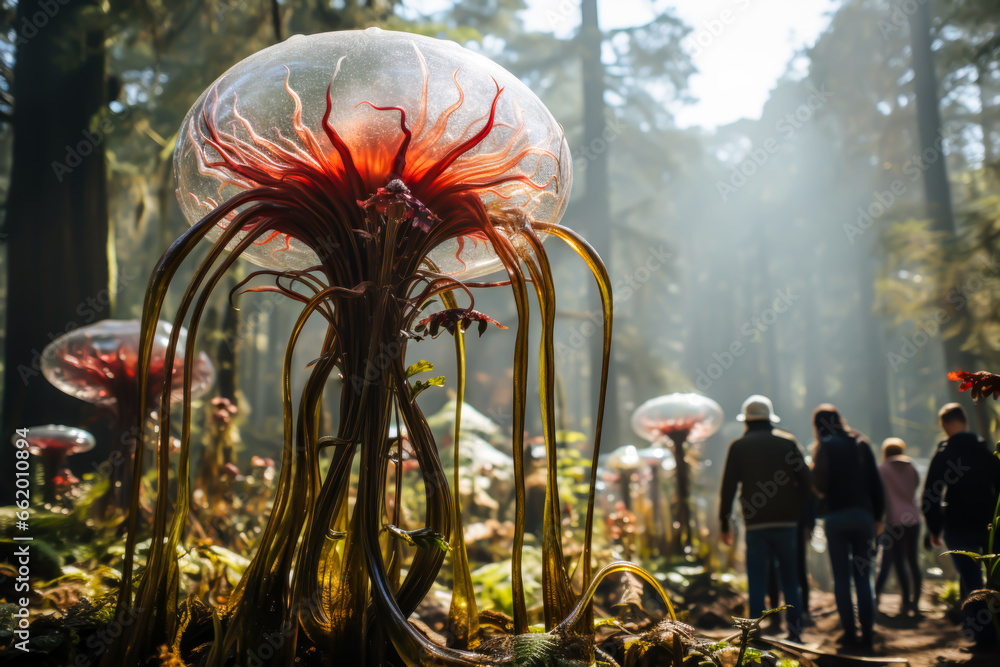 giant carnivorous plants of the future in the forest Stock Illustration ...