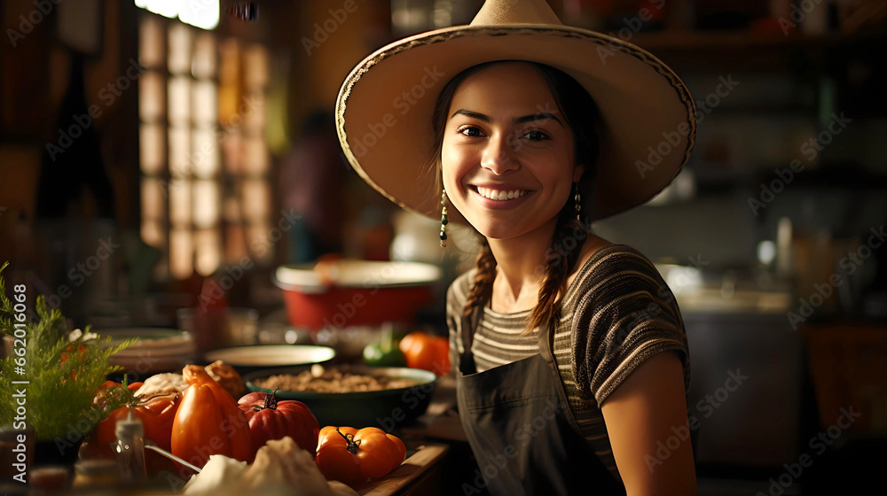 young Mexican chef, preparing tacos in her kitchen in Mexico City ...