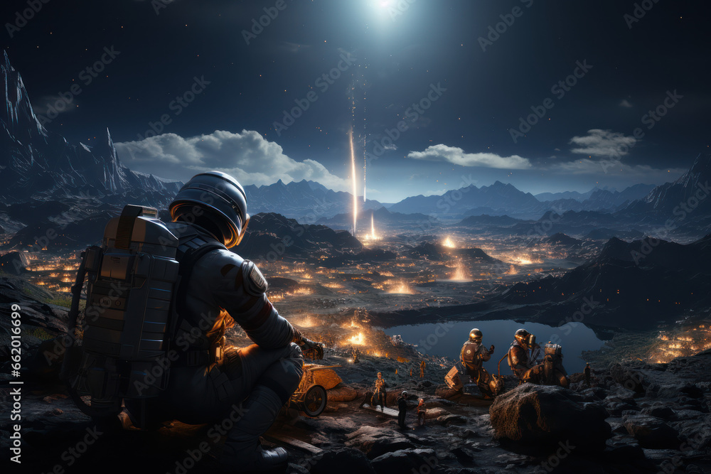 Astronauts conducting experiments in a lunar base, paving the way for ...