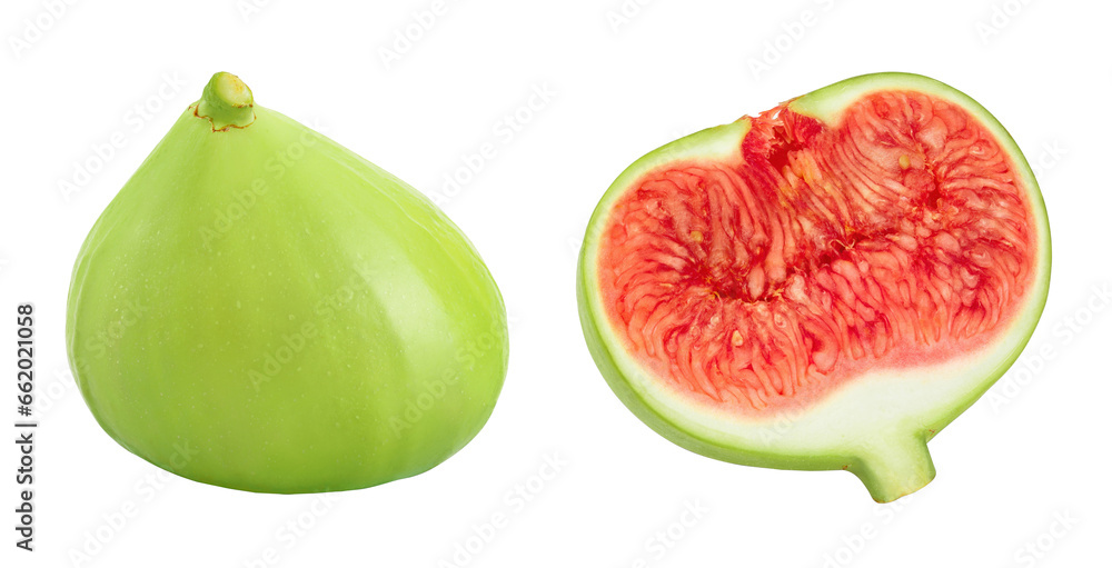 Ripe green fig fruit isolated on white background with full depth of ...