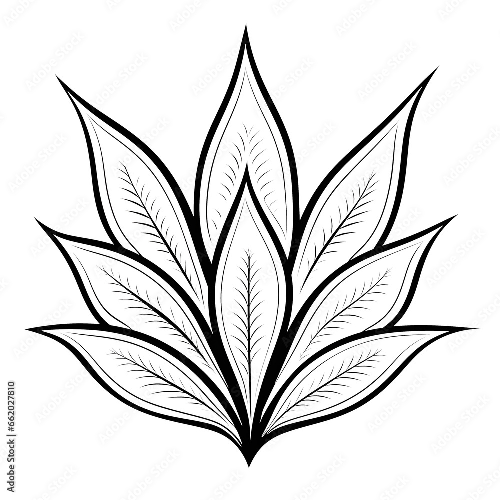 minimalistic black and white clipart of Agave Leaf Line Art, plant ...