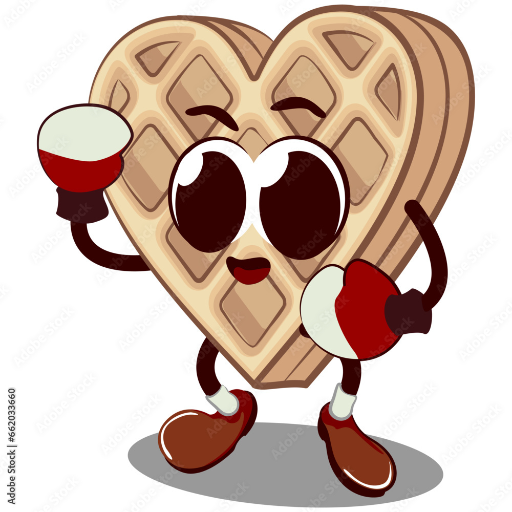 vector mascot character from waffle cake heart shaped practicing boxing ...