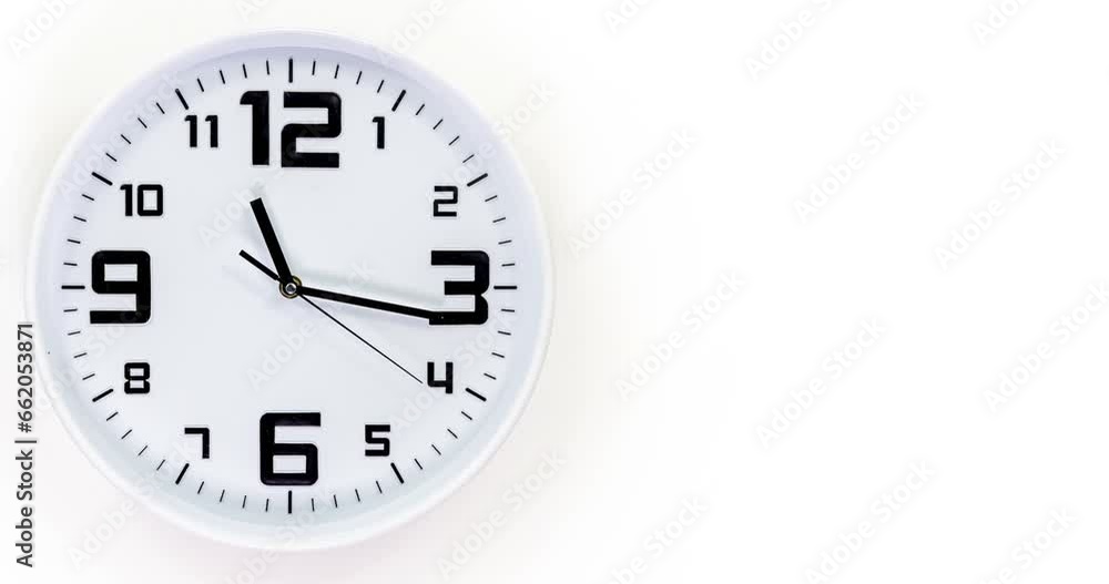 Clock face time lapse on white background with copy space for your own ...
