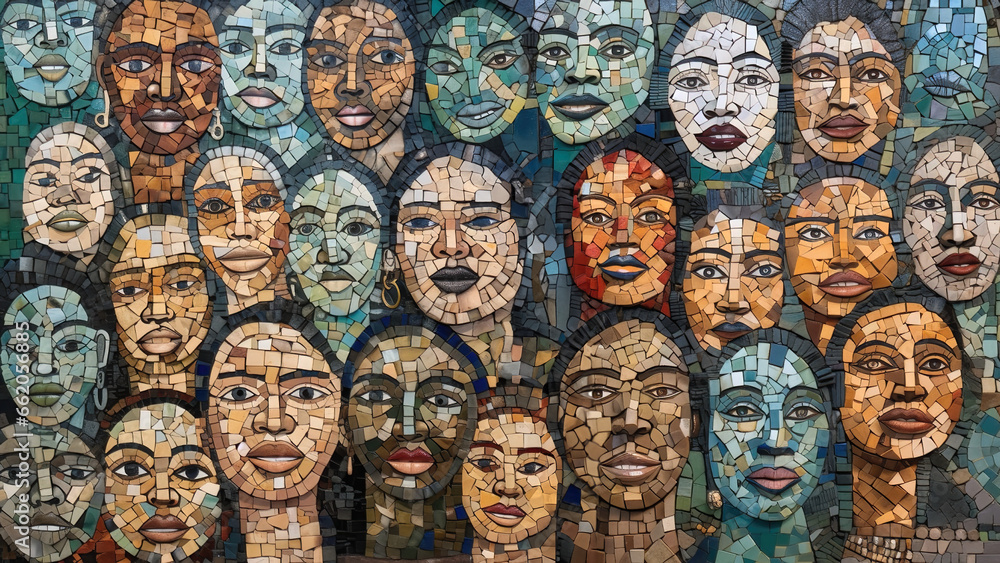 A mosaic of multicultural faces, illustrating the global diversity of ...