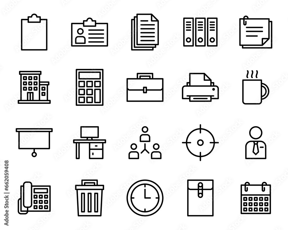 Office Icon Set with Outline Style. Contains such Icons Briefcase ...