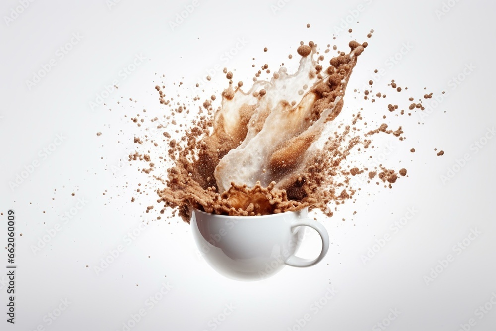 ภาพประกอบสต็อก Coffee pouring into cup, crushed particles floating and ...