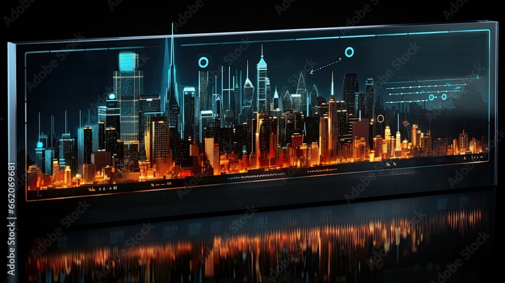 Big city, big data, big data display. An AI-generated illustration of a ...