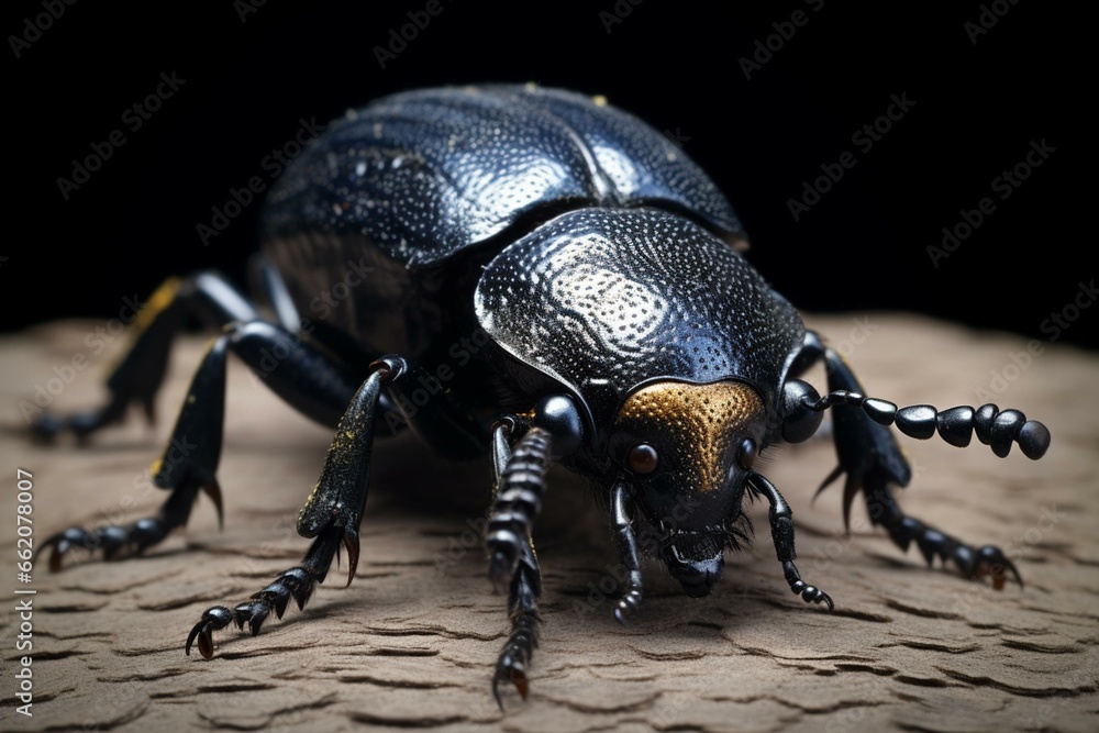 Dark insects. Anoplotrupes stercorosus dor is a species of dung beetle ...