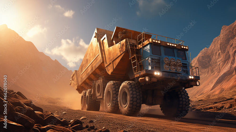 Mining truck transporting minerals, heavy-duty vehicle designed for ...