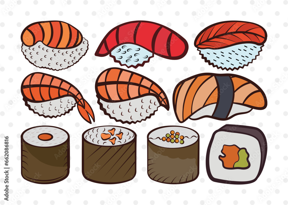 Sushi Clipart SVG Cut File | Nigiri & Soy Sauce Svg | Japanese Food Svg ...